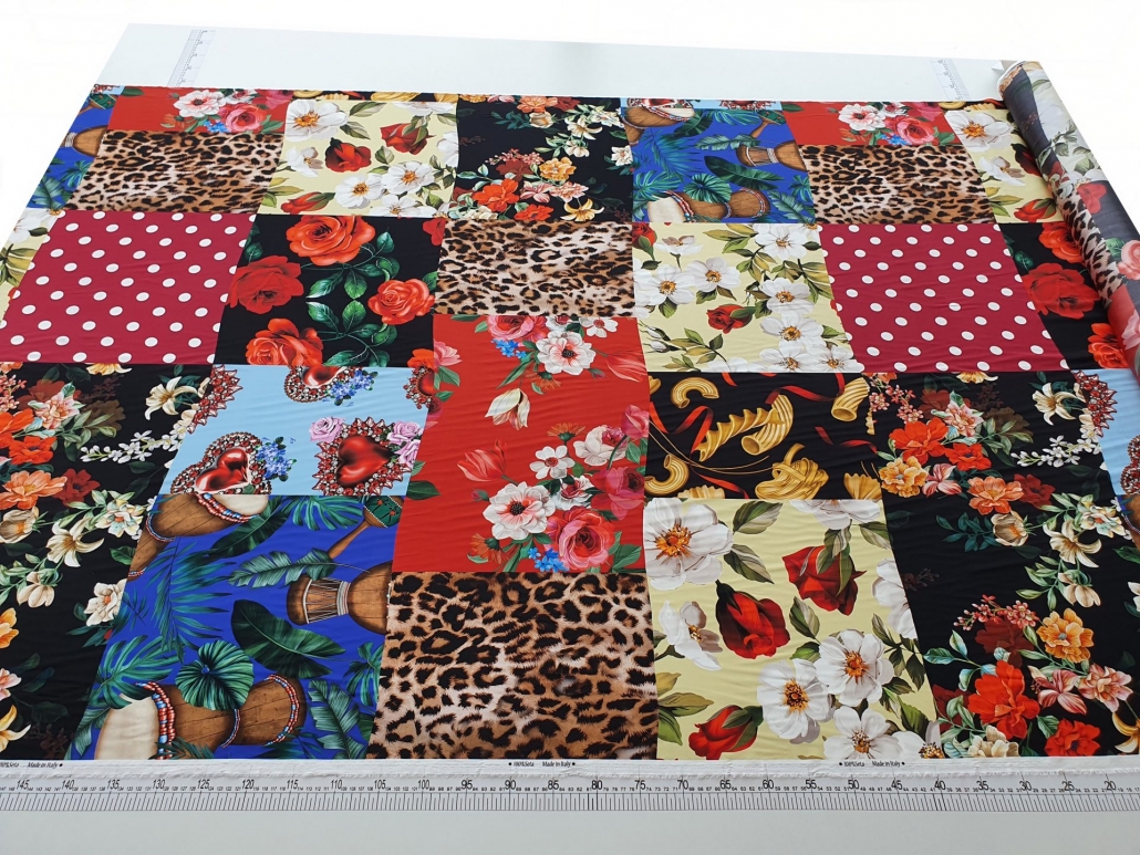 Satin multicolor din 100% matase naturala DG531 - Evelin Textile