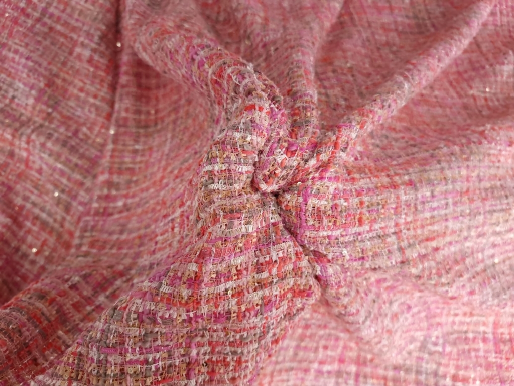 Stofa roz tip chanel cu micropaiete aurii - la metru - Evelin Textile