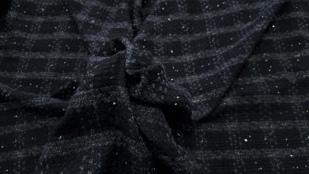 Stofa neagra tip chanel cu micropaiete argintii - Evelin Textile