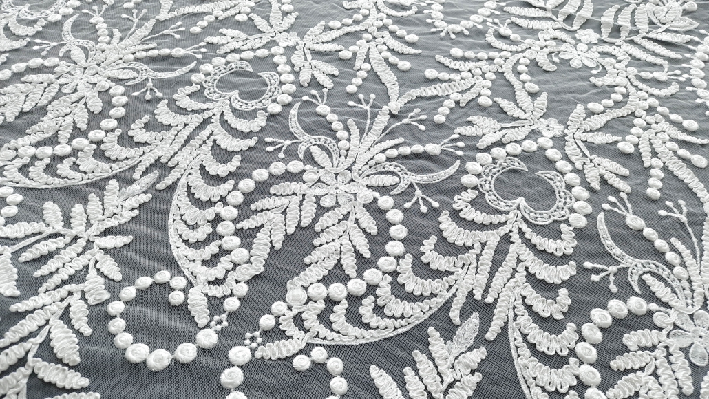 Dantela brodata ivoire cu bordura dubla - Evelin Textile