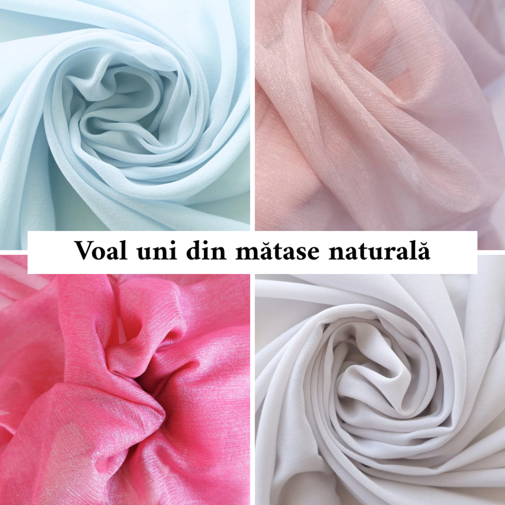 Voal uni din matase naturala la metru – material fin pentru rochii